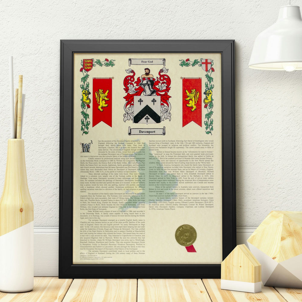 Personalised Coat of Arms & Surname History A3 Sized Print | Family Cr ...